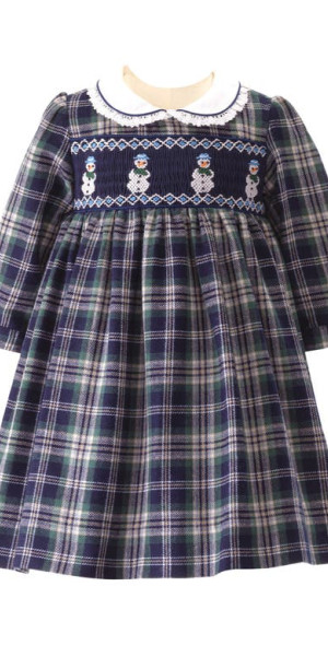 Rachel Riley - Plaid Smock Snowman Dress & Bloomers in Navy at Nordstrom