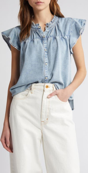 Rails - Ruthie Flutter Sleeve Denim Shirt in Faded Indigo at Nordstrom