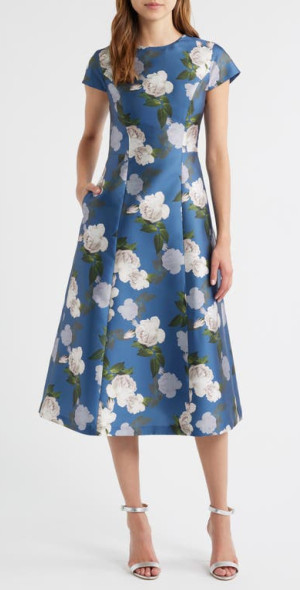 Sachin & Babi - Jackie Floral Print Satin Cocktail Dress in Steel Blue ...