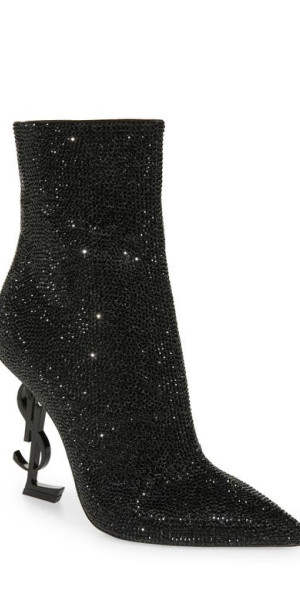 Saint Laurent - Opyum YSL Pointed Toe Bootie in Suede/Crystal Black at ...
