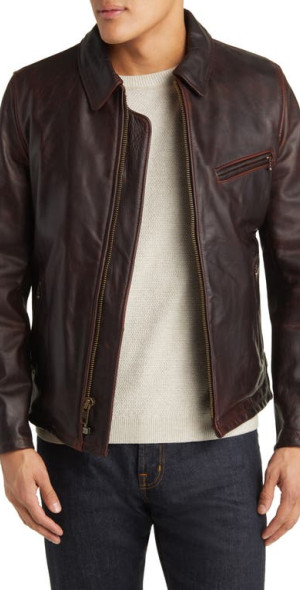 Schott NYC - Waxy Cowhide Leather Mechanics Jacket in Brandy