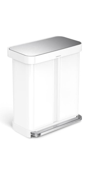 simplehuman - 58L Dual Compartment Rectangular Step Trash Can in White Steel at Nordstrom