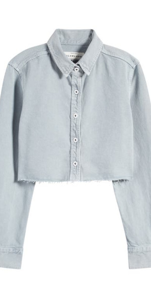 SLVRLAKE - Crop Raw Hem Button-Up Denim Shirt in Dove Gray