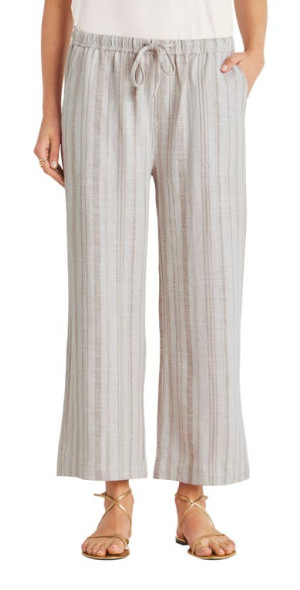 Splendid - Angie Mixed Stripe Linen Blend Drawstring Pants in Fawn Yarn Dye