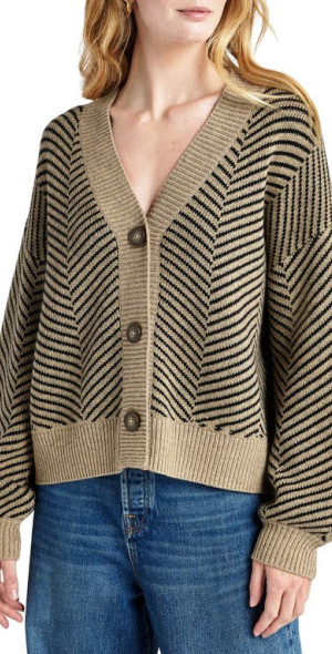Splendid - Linnett Herringbone Jacquard Cardigan in Black/Camel Heather at Nordstrom