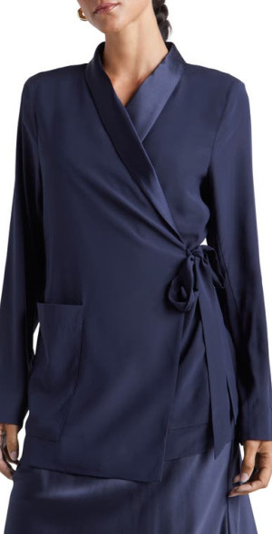 Splendid - x Kate Young Stretch Silk Wrap Blazer in Navy