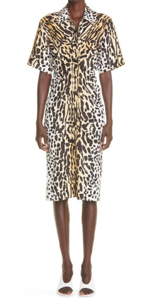 St. John Collection - Margay Cat Print Silk Shirtdress in Brown Multi ...