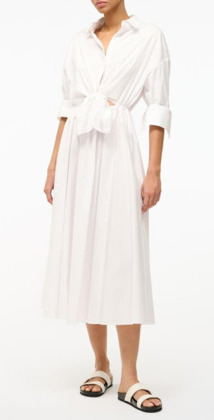 STAUD - Lisa Stretch Cotton Shirtdress in White