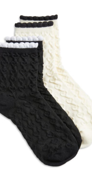 Stems - 2-Pack Textured Heart Crew Socks in Black/Ivory at Nordstrom