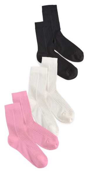 Stems - Assorted 3-Pack Silky Rib Crew Socks in Ivory/Black/Pink