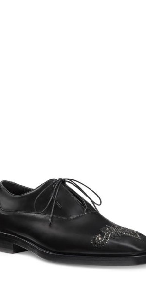 Stuart Weitzman - Royce Runway Embellished Wingtip Oxford in Black ...