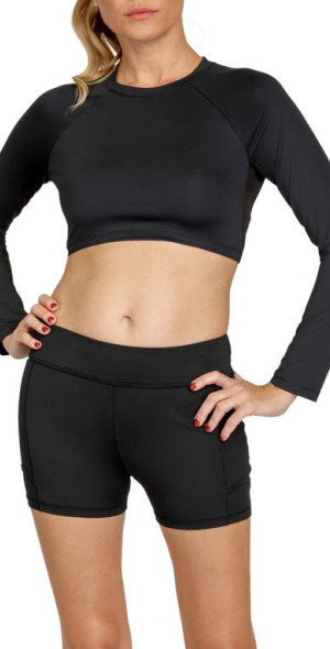 Tail - Sasha Long Sleeve Crop Tennis Top in Onyx at Nordstrom