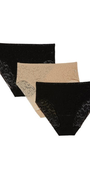 Tc Assorted 3 Pack Lace High Cut Briefs In Black Black Nude