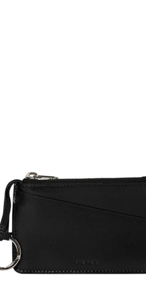 The Row - Zip Calfskin Card Case with Key Ring in Black at Nordstrom