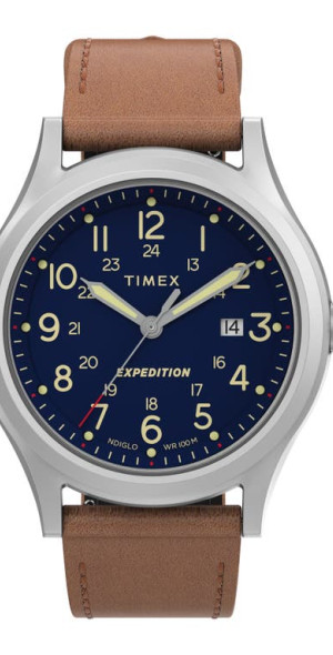 Timex® - Timex Expedition Sierra Leather Strap Watch, 41mm in Silver ...