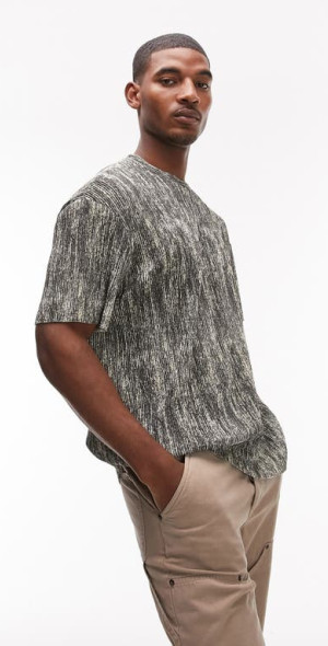 Topman - Oversize Textured T-Shirt in Grey