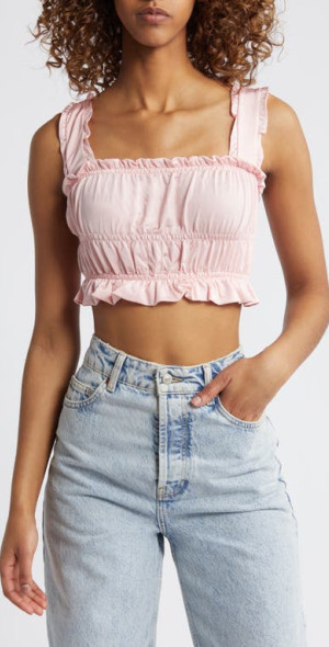 Topshop - Shirred Crop Camisole in Pink