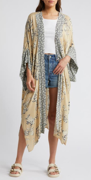 Treasure & Bond - Border Print Duster in Beige Contour Floral at Nordstrom