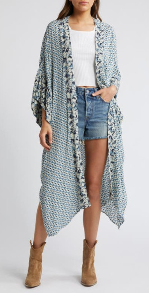 Treasure & Bond - Border Print Duster in Blue Geo Block Multi at Nordstrom