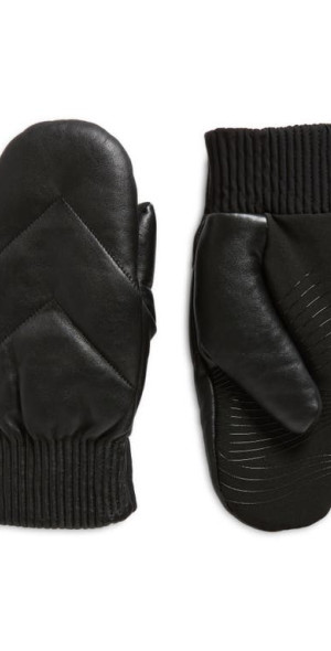 U R - Quilted Leather Puffer Mitten in Black