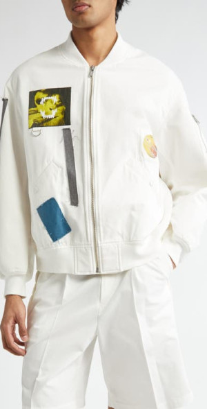 Undercover - Distressed Patchwork Cotton Bomber Jacket in White at ...