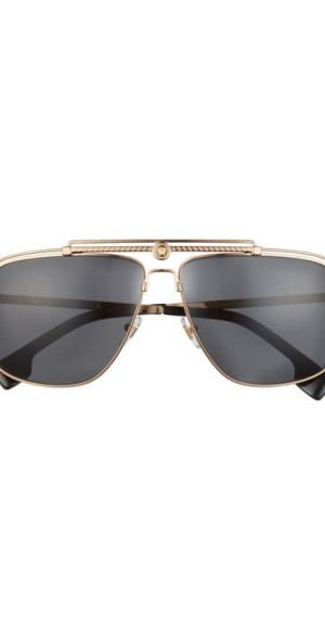 Versace - 61mm Rectangular Aviator Sunglasses in Gold