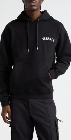 Versace - Milano Stamp Embroidered Cotton Jersey Hoodie in Black