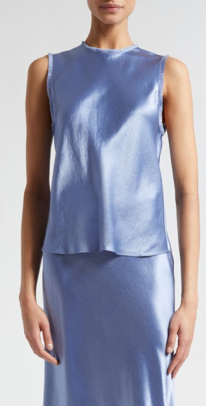 Vince - Frayed Edge Sleeveless Satin Shell in Azure Gem at Nordstrom