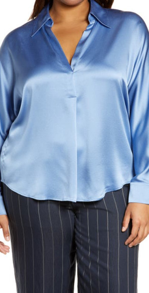 Vince - Split Neck Collar Silk Blouse in Kyanite