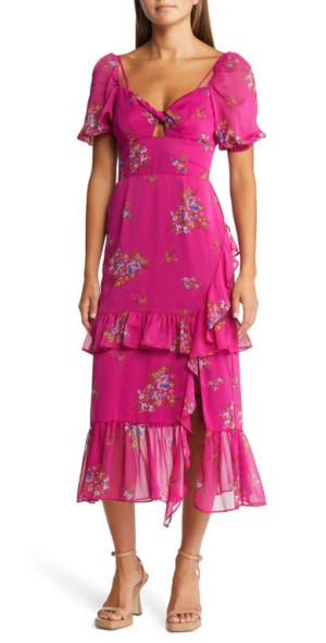 WAYF - The Delilah Midi Dress in Magenta Bouquet at Nordstrom