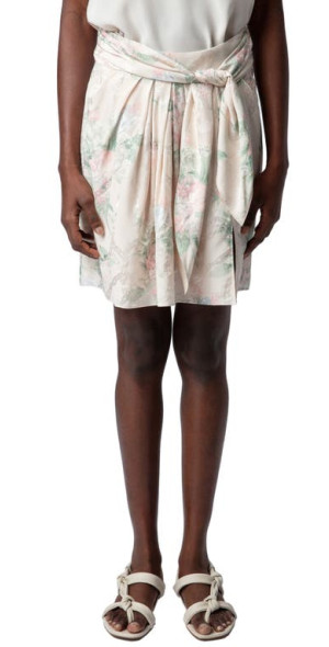 Zadig & Voltaire - Joji Floral Jacquard Tie Waist Silk Skirt in Mastic ...