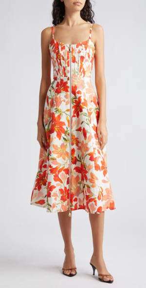 Zimmermann - Tranquillity Zip Linen Midi Sundress in Red Lily at Nordstrom
