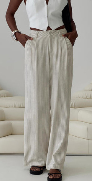 Princess Polly - Hayze Linen Pant Beige Pinstripe