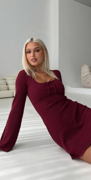 Princess Polly Lower Impact - Sandyra Knit Mini Dress Maroon