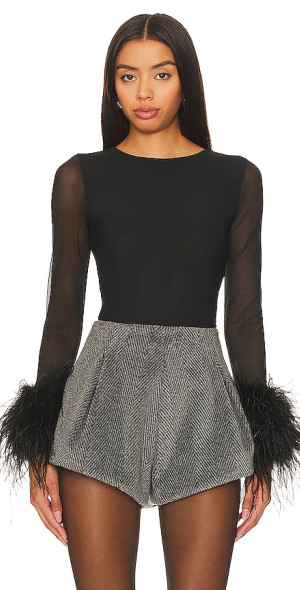 Alice + Olivia - Alice + Olivia Delaina Ls Mesh Feathr Cuf Top