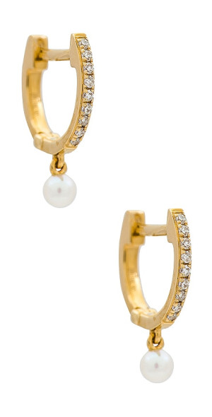 EF COLLECTION - Diamond With Pearl Huggie Earrings