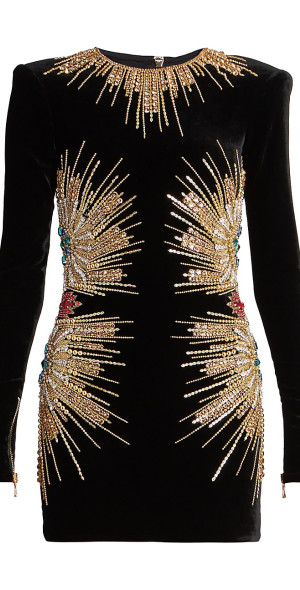Balmain - Women's Velvet Embellished Minidress