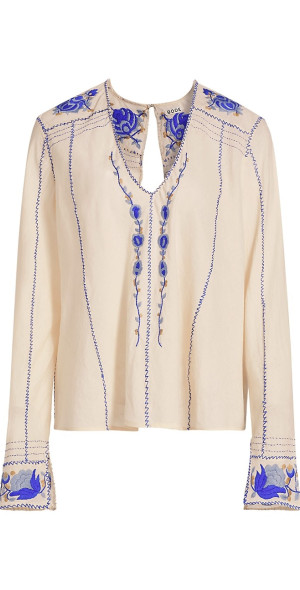 Bode - Women's Cotton Floral-Embroidered Blouse