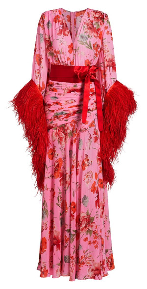 Bronx and Banco - Women's Geisha Poppy Feathered Chiffon Wrap Gown