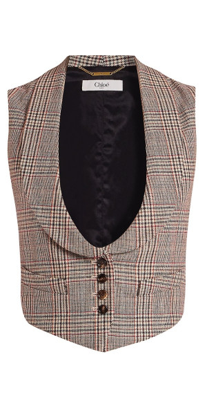 Chloé - Women's Check Wool-Blend Tweed Vest
