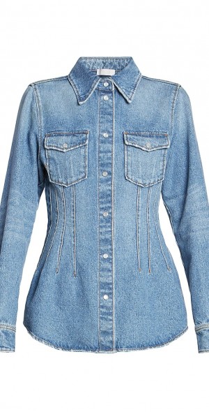 Chloé - Women's Denim Snap-Front Blouse