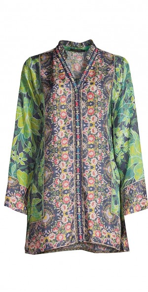 Johnny Was - Women's Hirz Tali Bi-Printed Silk Tunic Blouse