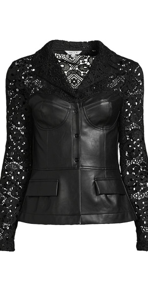 Misook - Women's Lace & Vegan Leather Corset Jacket