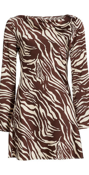 Reformation - Women's Pike Zebra Satin Long-Sleeve Minidress