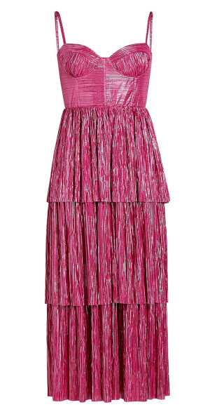 Sabina Musáyev - Women's Ascella Metallic Corset Tiered Midi Dress