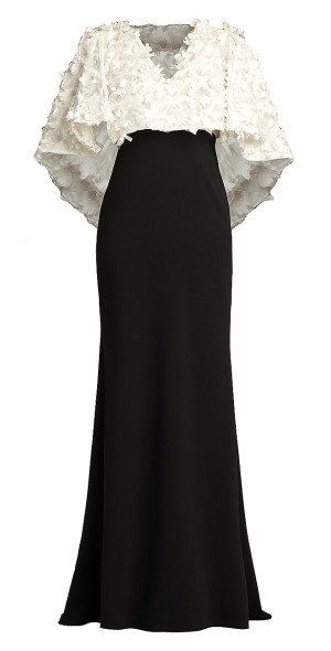 Sho - Women's 3D Floral Cape-Sleeve Gown