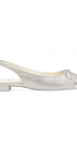 Stuart Weitzman - Women's Sleek Bow Metallic Linen Slingback Flats