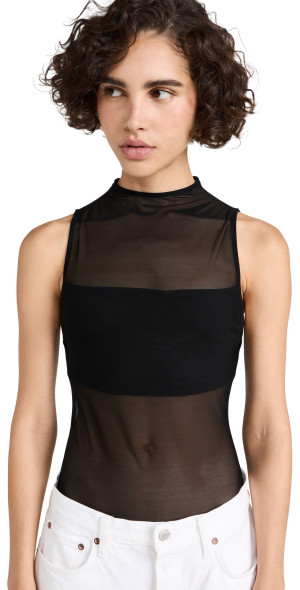 alice + olivia - alice + olivia Nichol Mesh Thong Bodysuit Black S
