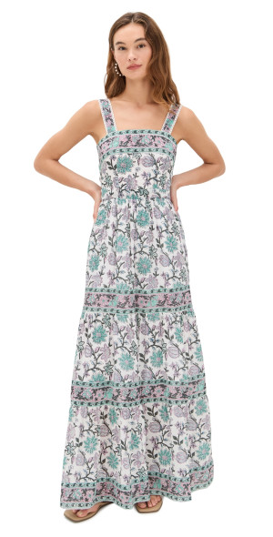 Bell - Fran Maxi Dress Light Turq Purple Floral XS