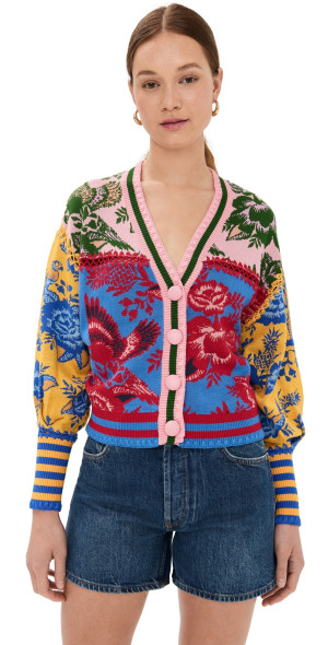 FARM Rio - Floral De Renda Patch Knit Cardigan Multi M